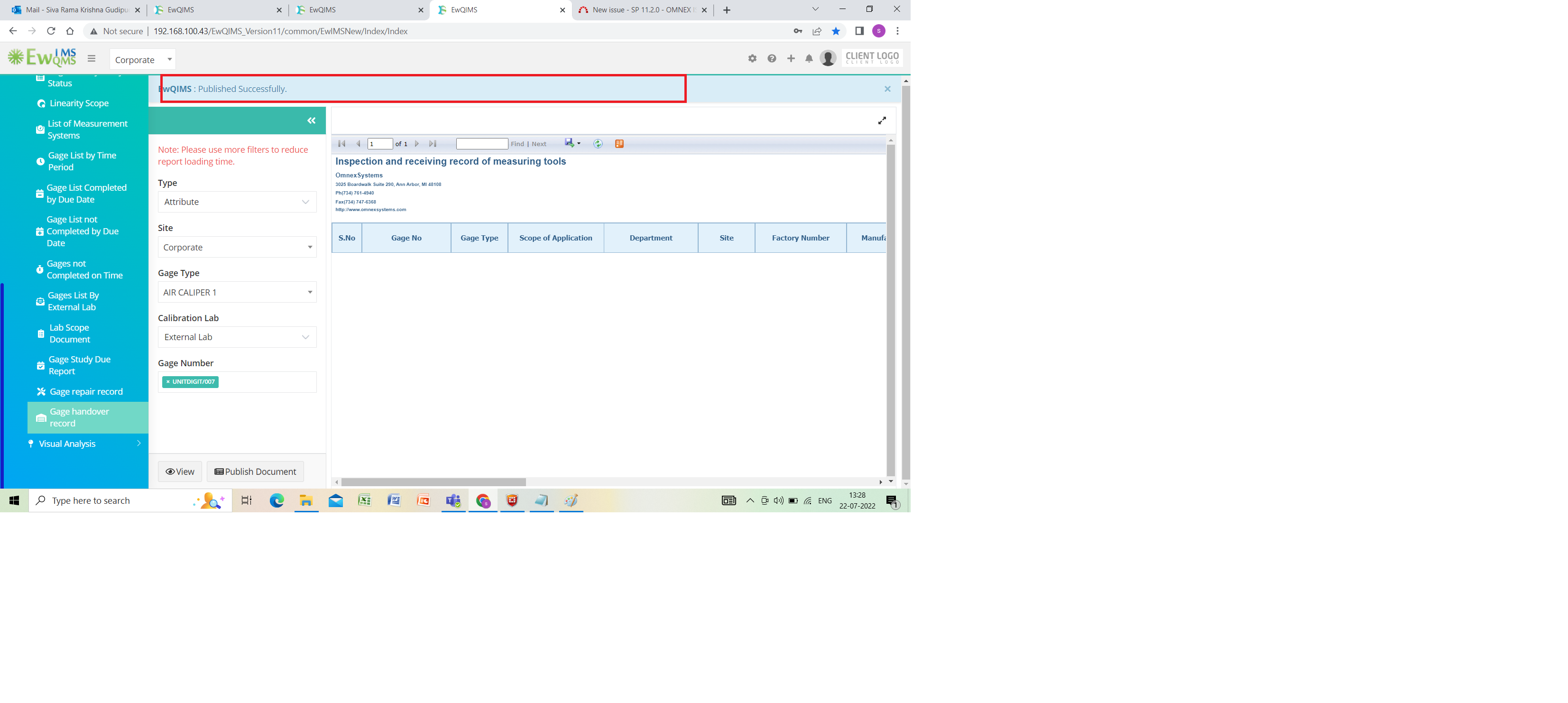 Bug 24968 Reports Gage Handover Record After Publishing The 